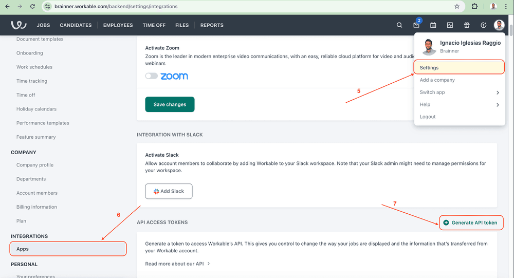 Setting up the Workable integration | Help Center | Brainner