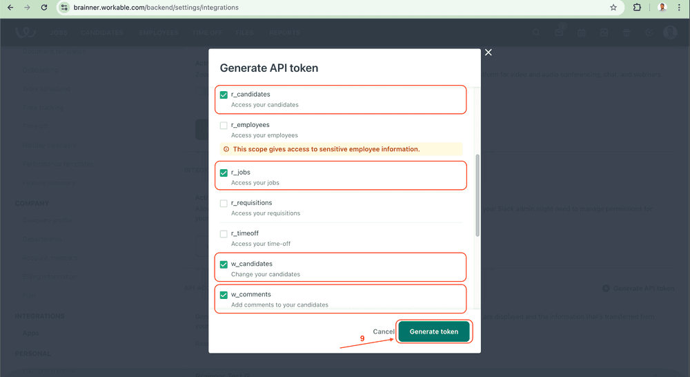 Setting up the Workable integration | Help Center | Brainner